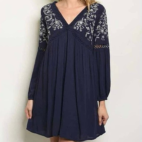 Blue Rain | Dresses | Francescas Blue Rain Navy Silver Embroidered ...